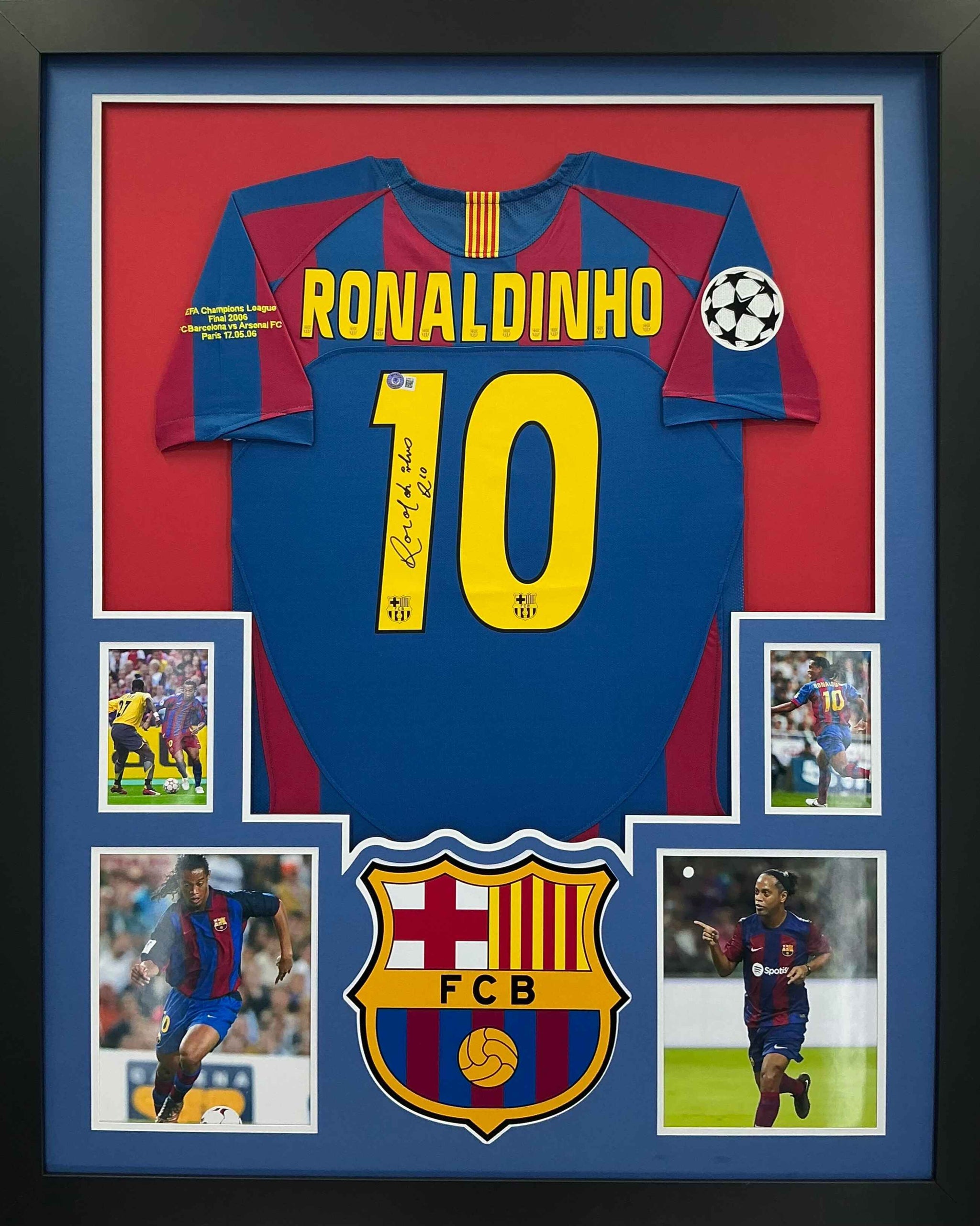 Barcelona Ronaldinho Signed Jersey Framed